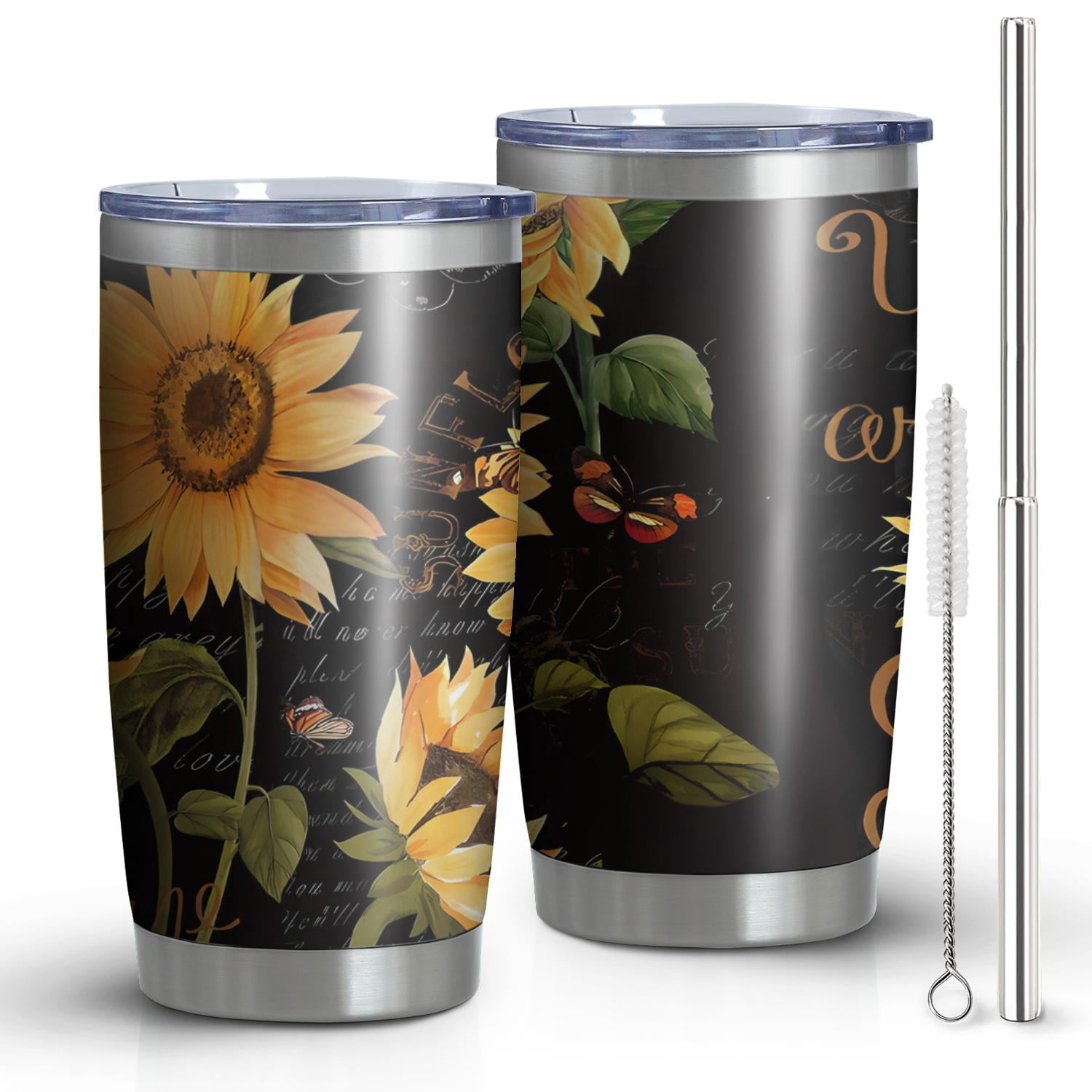 20oz Tumbler with Lid and Straw Stainless Sunflowers Steel Vacuum ...