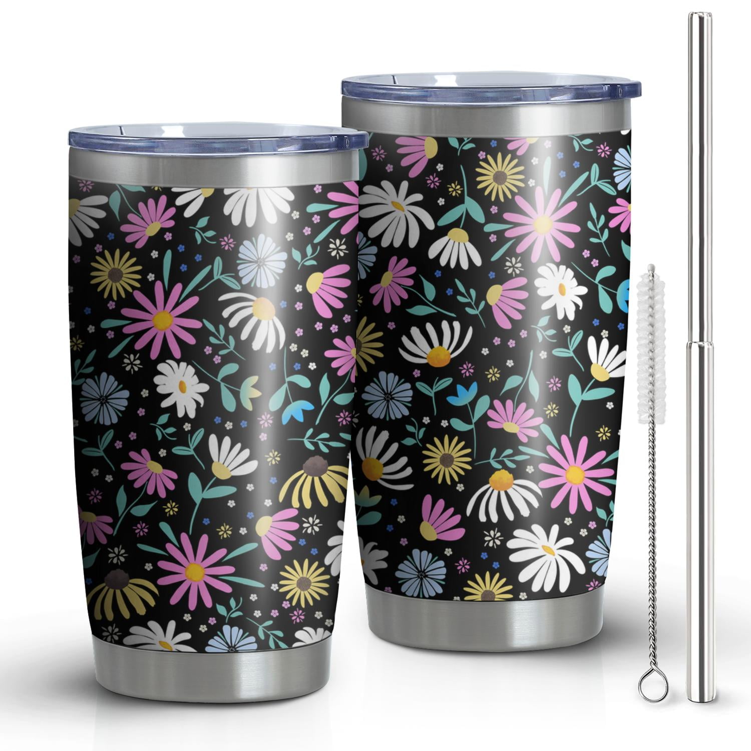 20oz Tumbler with Lid and Straw Stainless Wildflowers Steel Vacuum ...