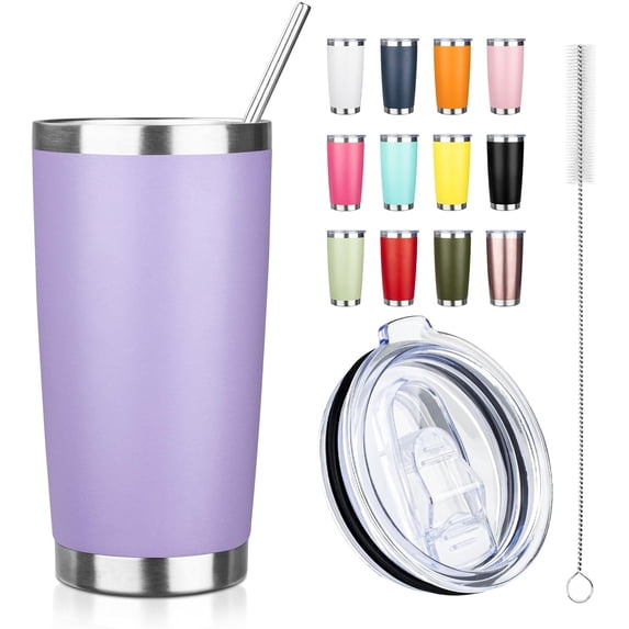 20oz Tumbler with Straw and Brush, Stainless Steel Vacuum Insulated ...