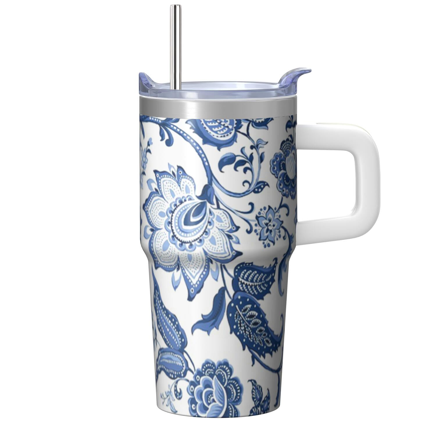 20oz Tumbler with Floral Print and Handle - Double Wall Insulated ...