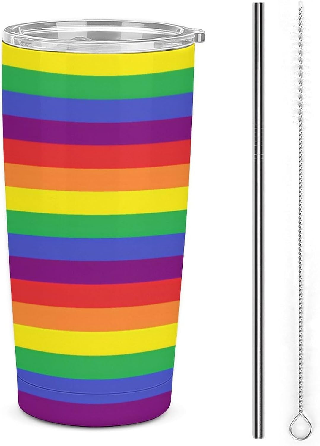 20oz Tumbler with Lid And Straw Rainbow Pride Stripes Insulated Coffee ...