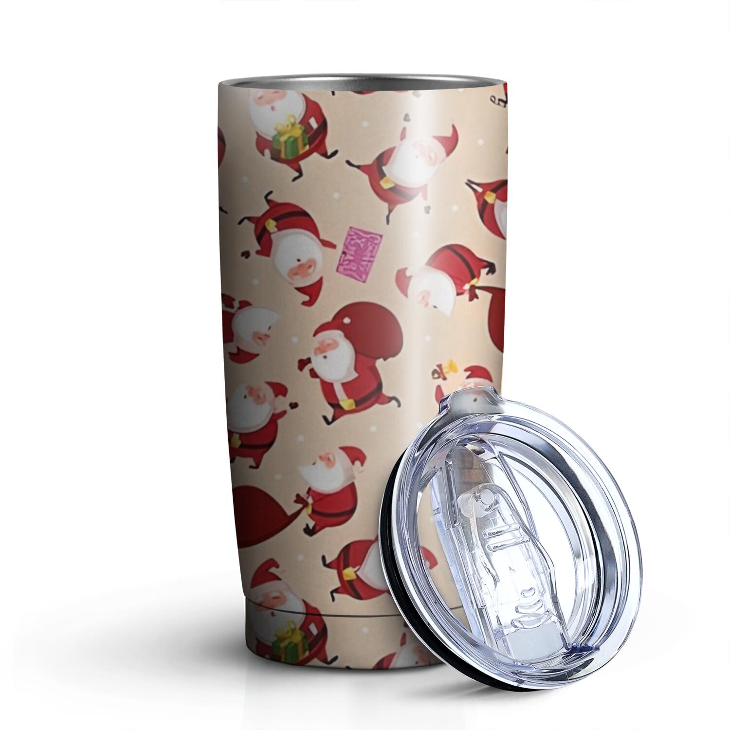 20oz Tumblers Beige Christmas Santa Pattern Stainless Steel Vacuum ...