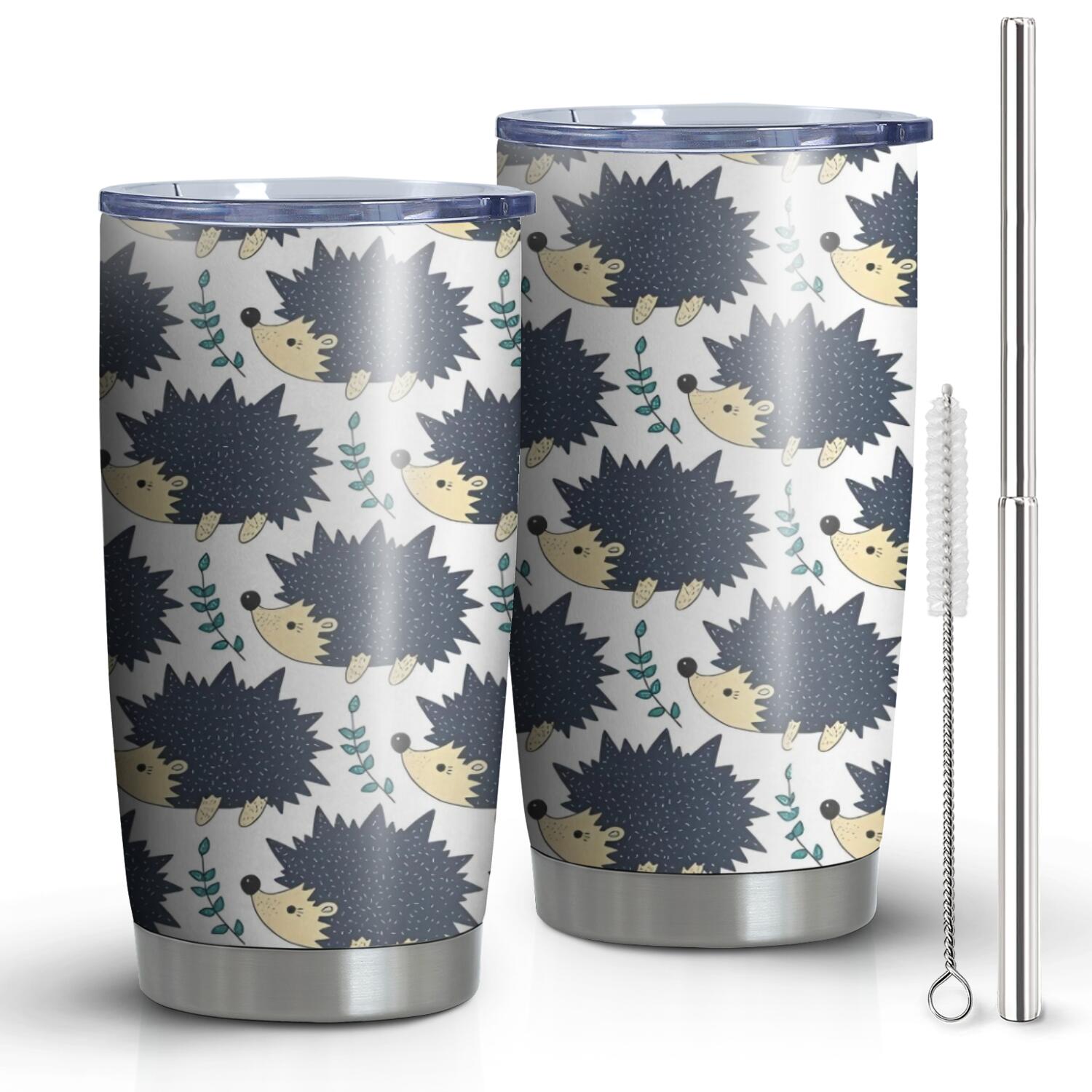 20oz Tumblers Black Cute Hedgehog Pattern Stainless Steel Vacuum ...