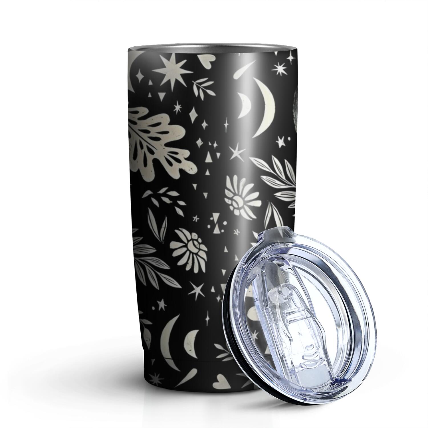 20oz Tumblers Black Gothic Moon Flower Star Pattern Stainless Steel ...