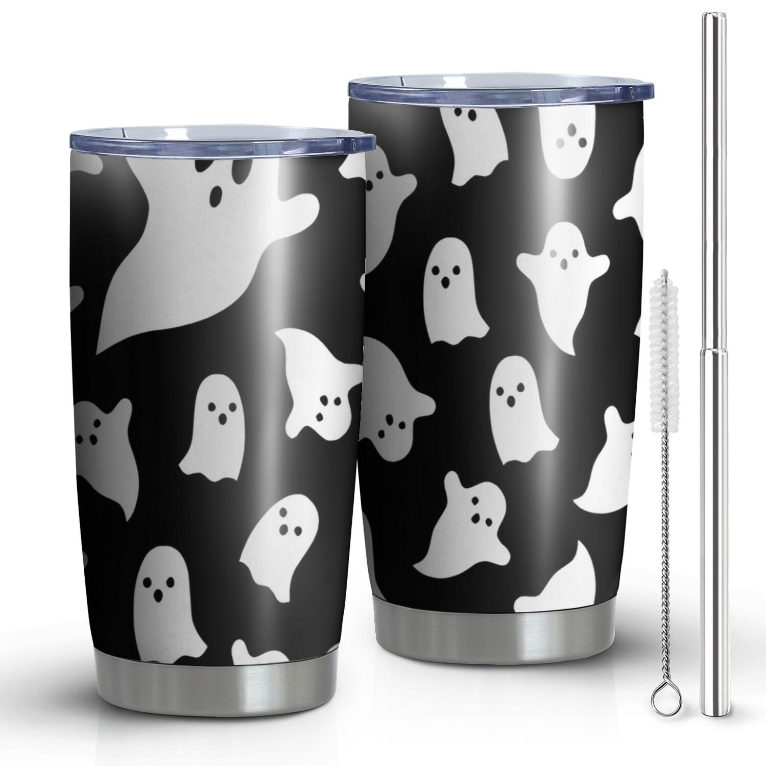 20oz Tumblers Black Halloween Ghosts with Boo Stainless Steel Vacuum ...