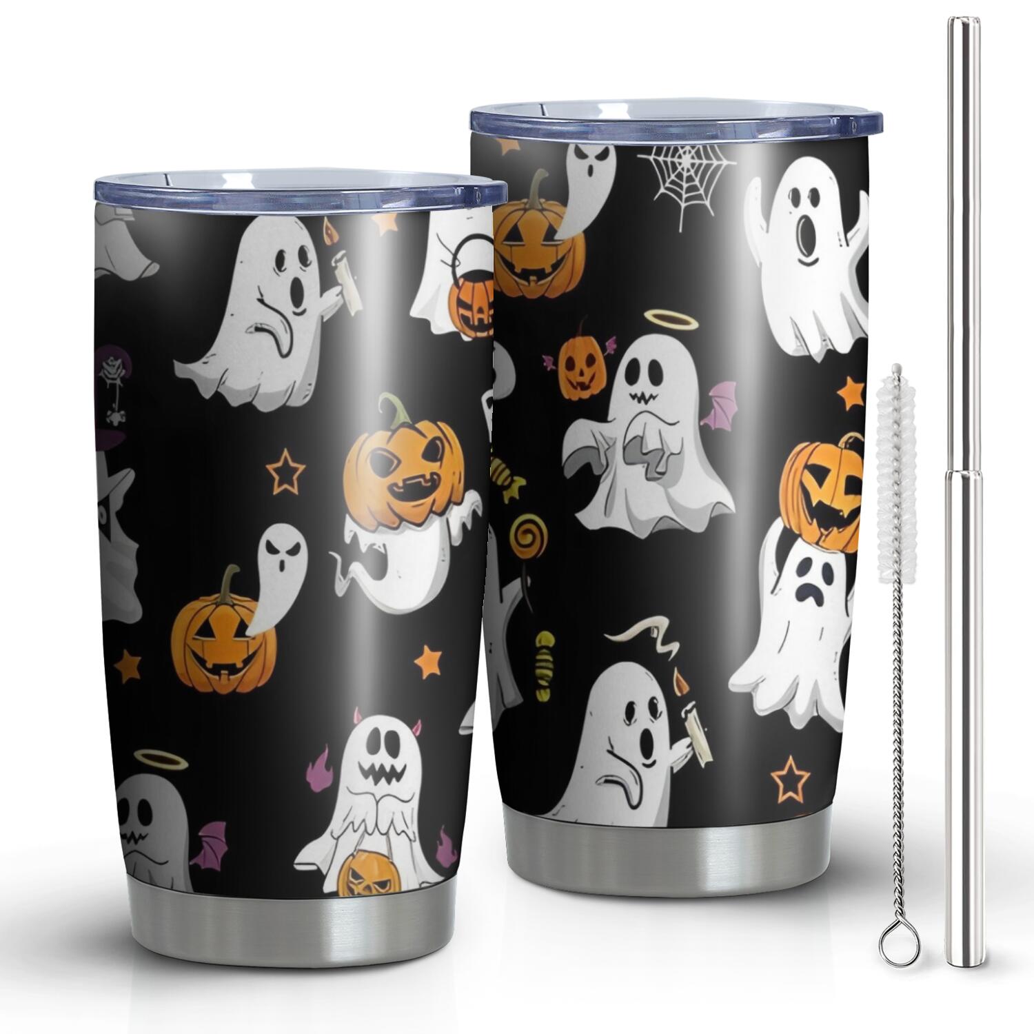 20oz Tumblers Black Halloween Ghosts and Pumpkins Stainless Steel ...