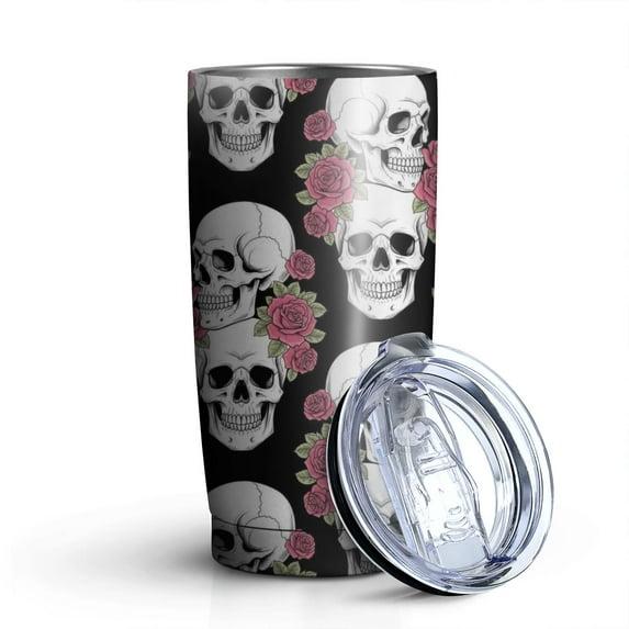 20oz Tumblers Black Skull Rose Pattern Stainless Steel Vacuum Insulated ...