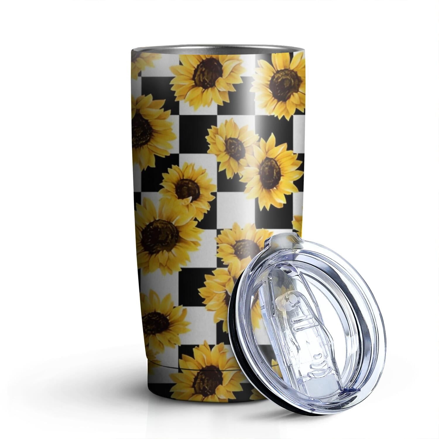 20oz Tumblers Black White Checker Sunflower Pattern Stainless Steel ...