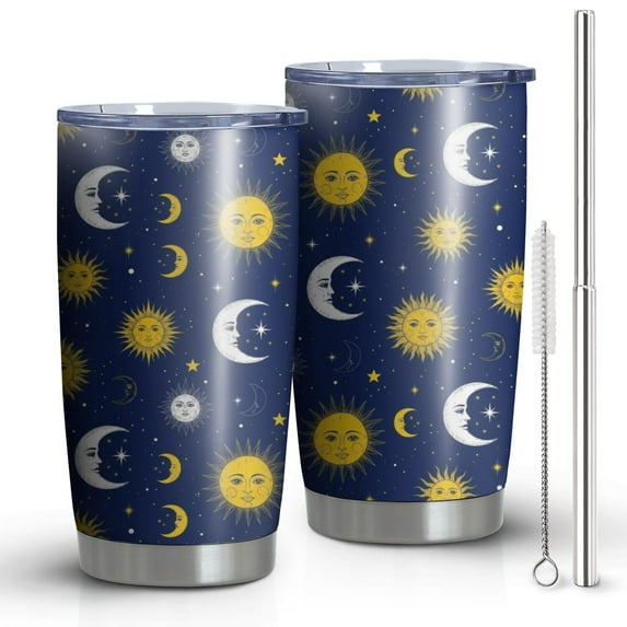 20oz Tumblers Blue Sun Moon Star Pattern Stainless Steel Vacuum ...