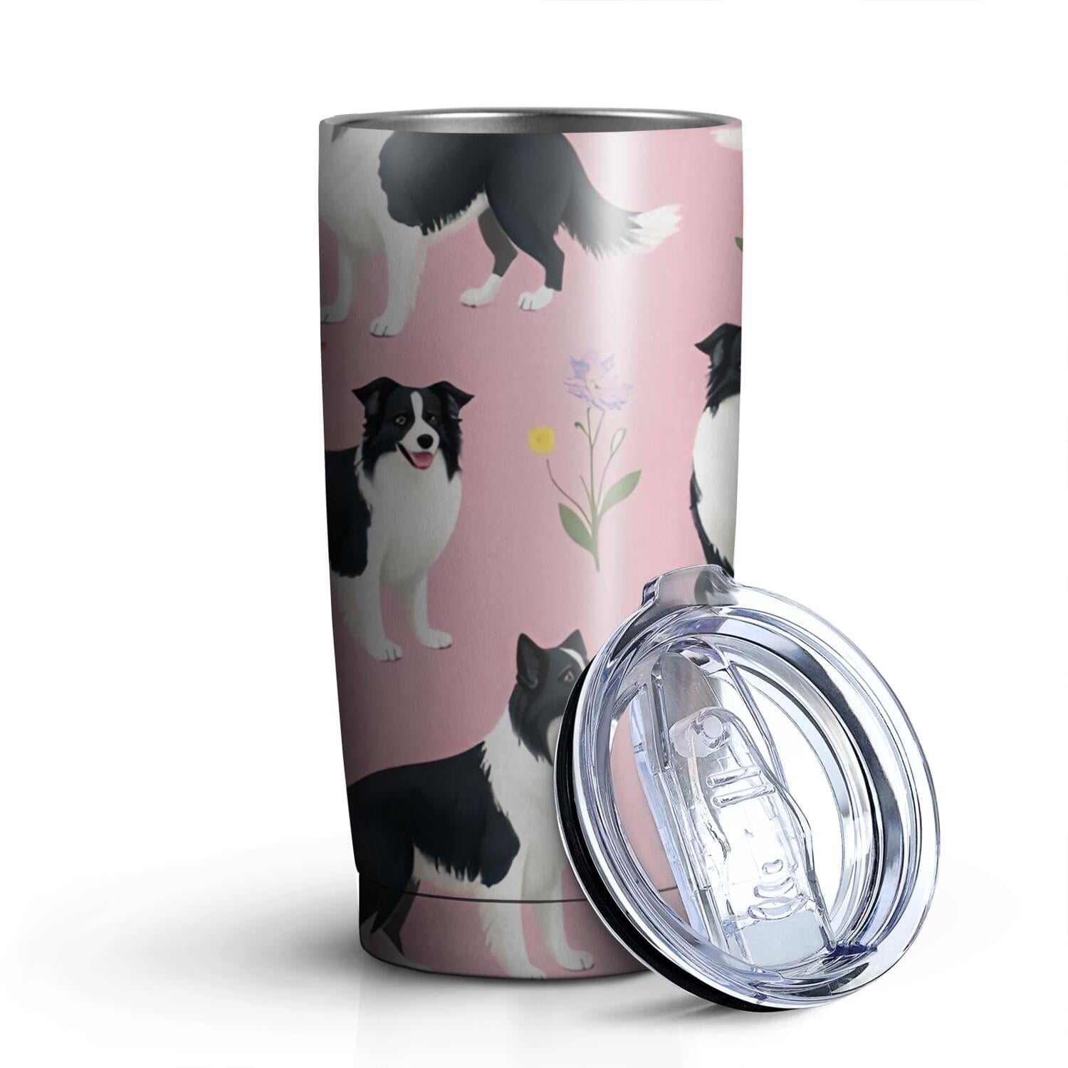 20oz Tumblers Border Collie Dogs with Pioneer Flower Stainless Steel ...