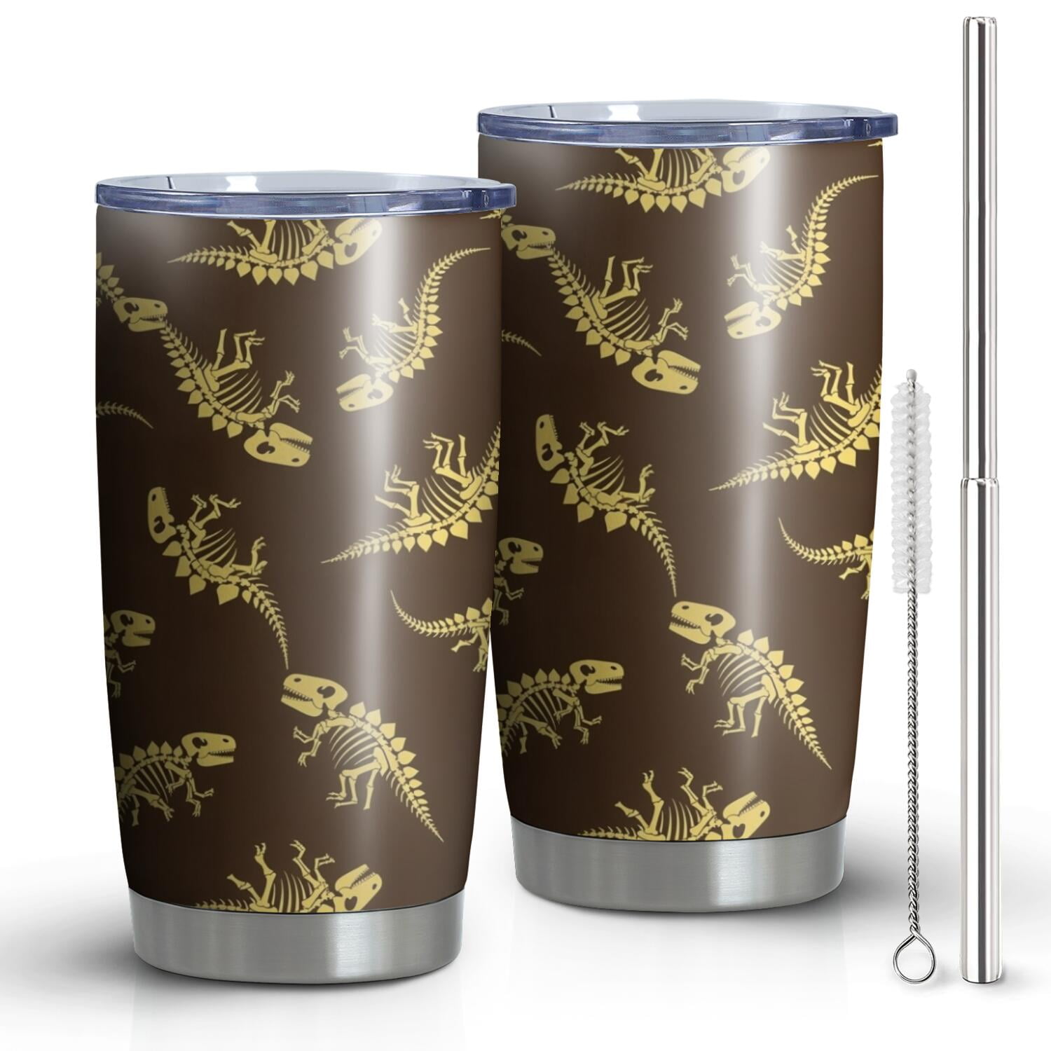 20oz Tumblers Brown Cartoon Dinosaurs Skeletons Pattern Stainless Steel ...