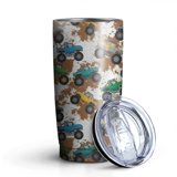 20oz Tumblers Brown Mud Splatter Monster Cartoon Trucks Pattern ...