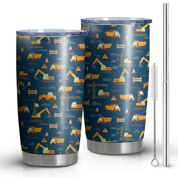 20oz Tumblers Cartoon Construction Vehicles Barriers Stainless Steel ...