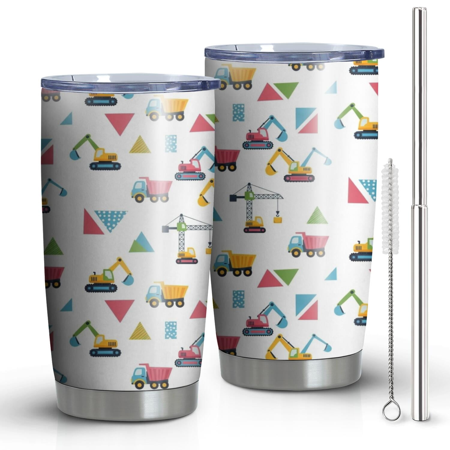 20oz Tumblers Cartoon Construction Vehicles Triangles Stainless Steel ...