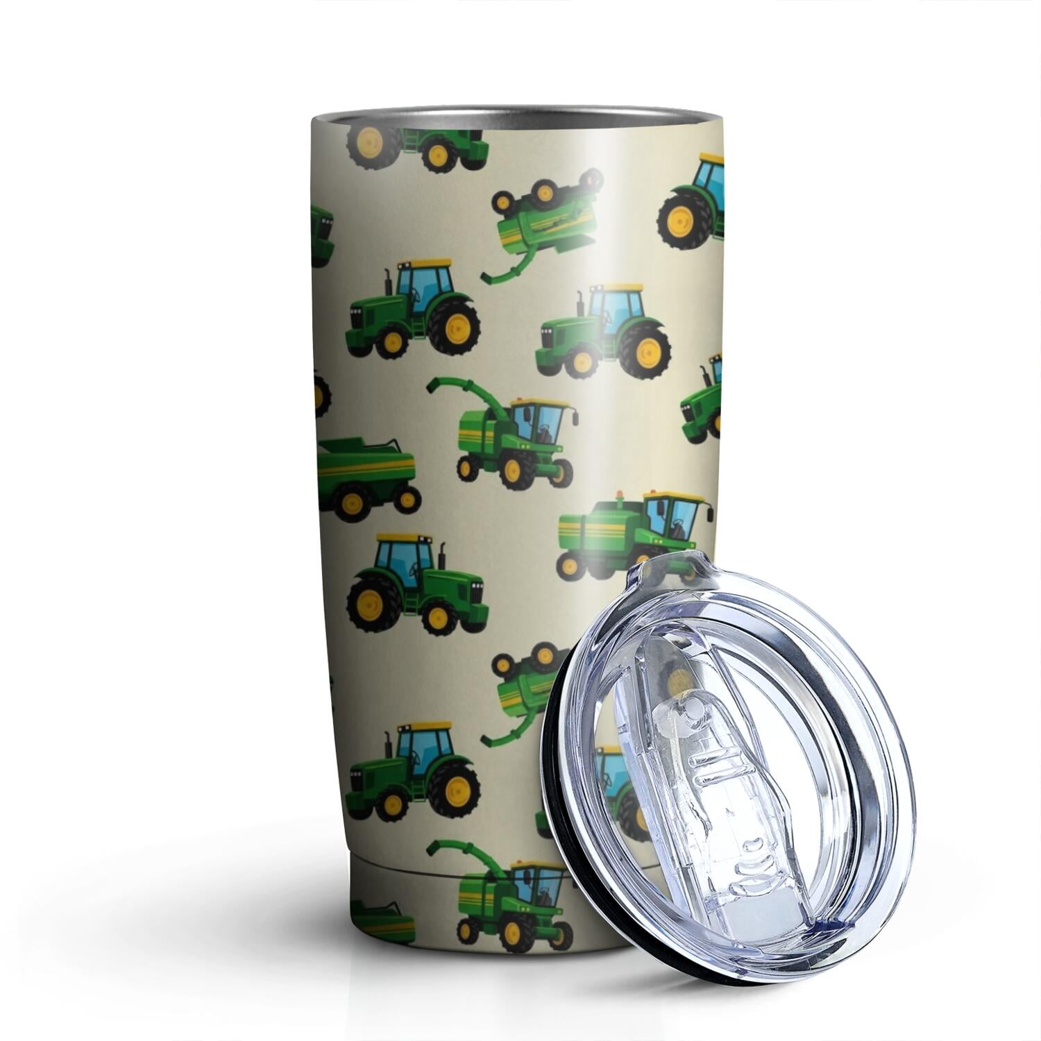 20oz Tumblers Cartoon Tractors Combines Beige Pattern Stainless Steel ...
