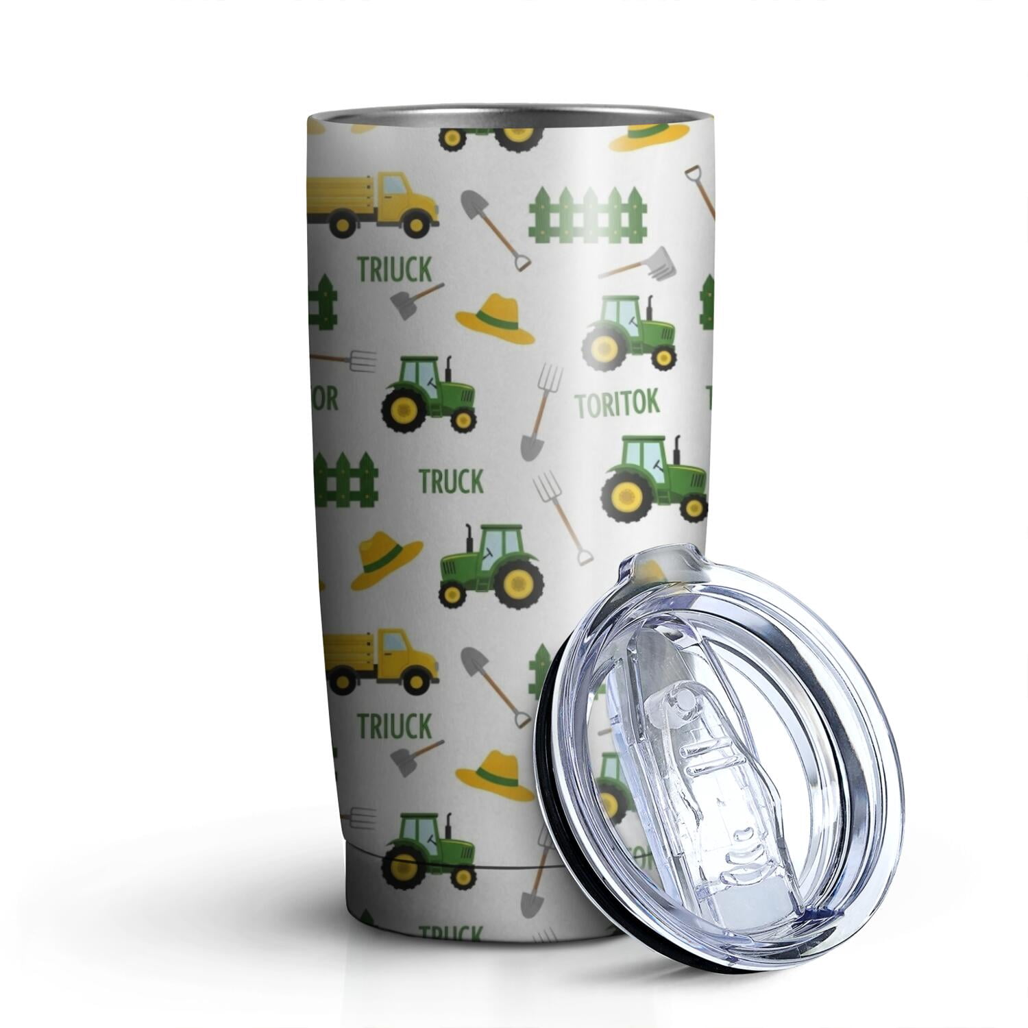 20oz Tumblers Cartoon Tractors Fences White Pattern Stainless Steel ...