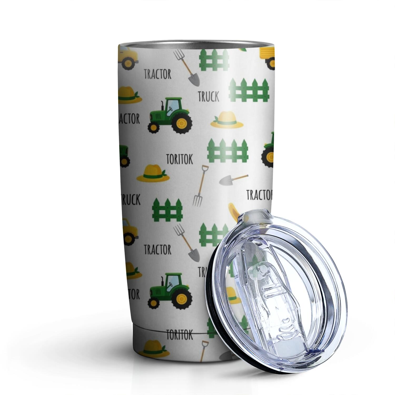 20oz Tumblers Cartoon Tractors Hats White Pattern Stainless Steel ...