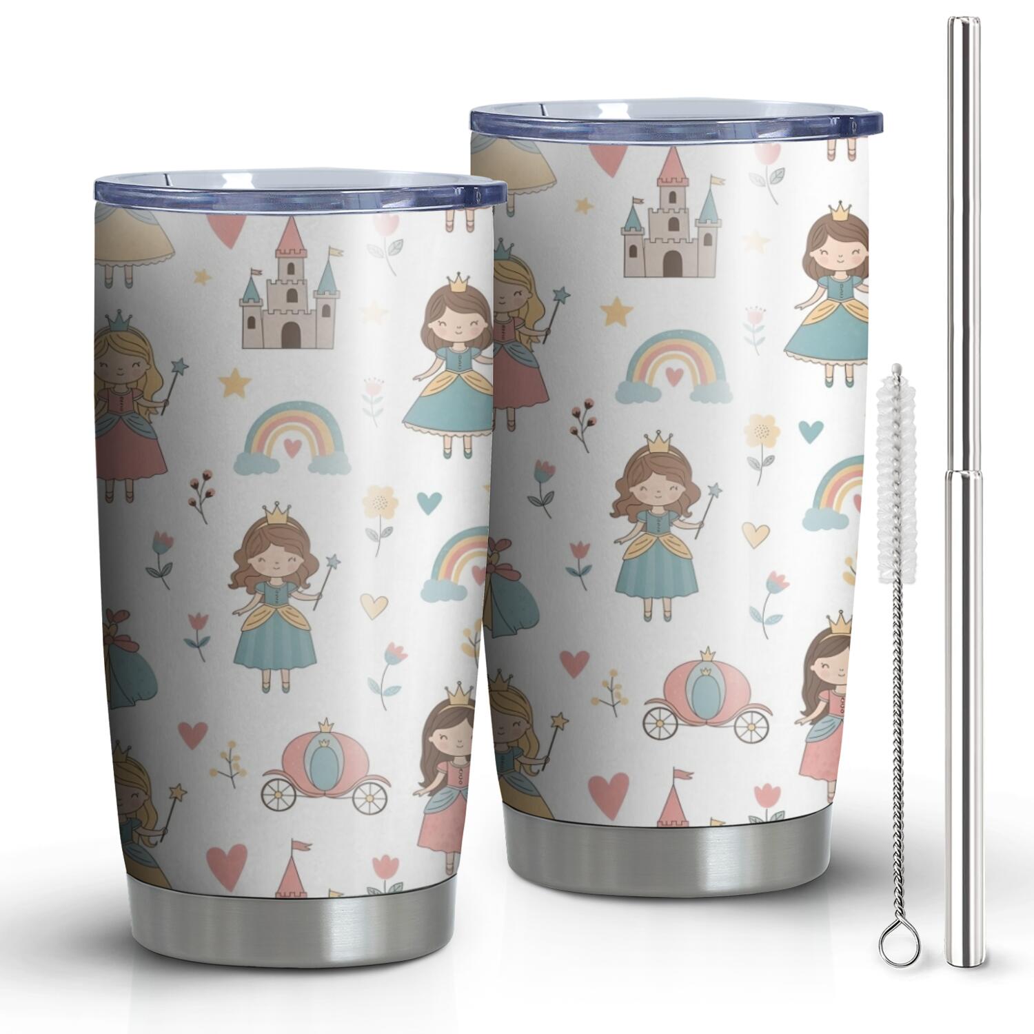20oz Tumblers Colorful Princess Castle Pattern Stainless Steel Vacuum ...