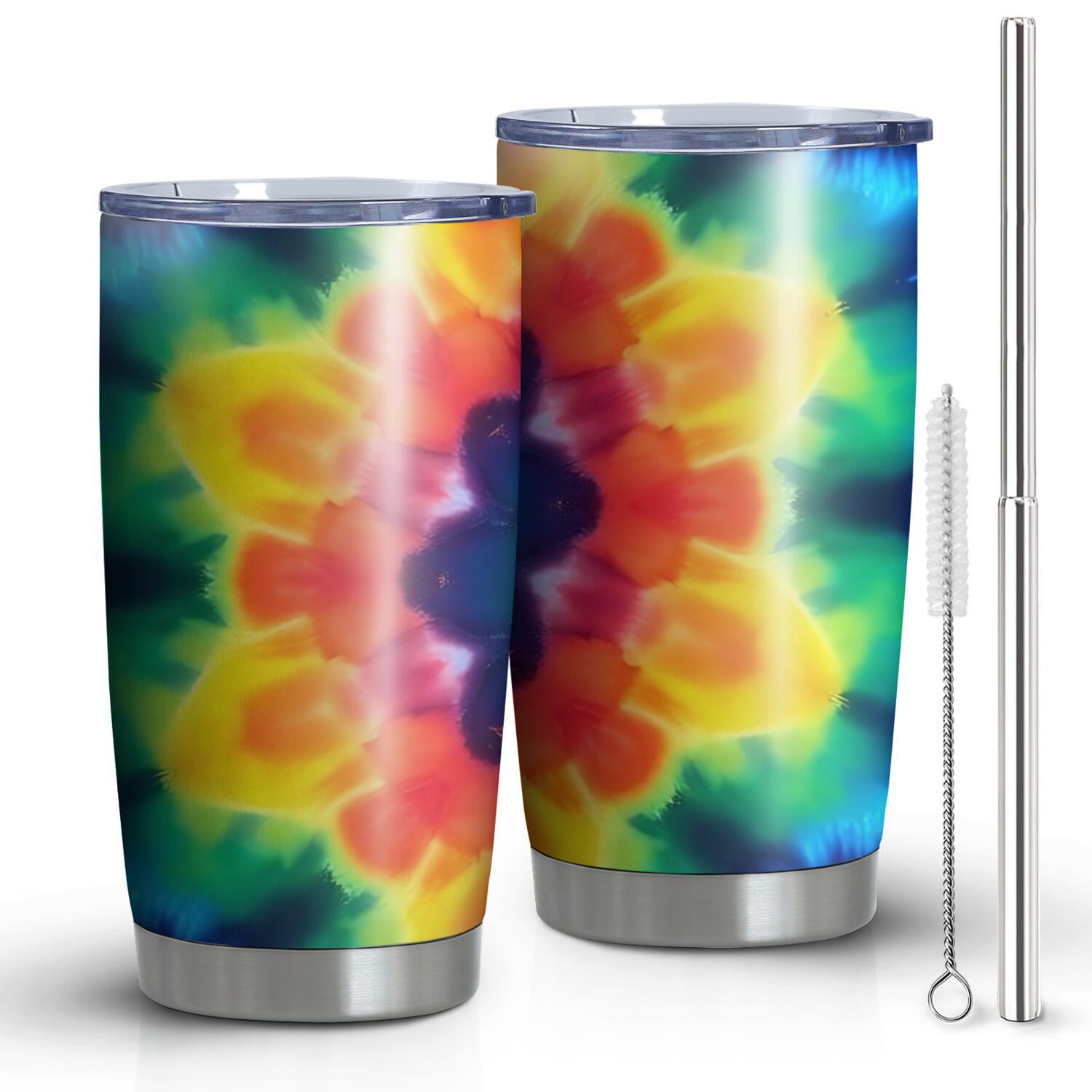 20oz Tumblers Colorful Rainbow Tie Dye Spiral Pattern Stainless Steel ...