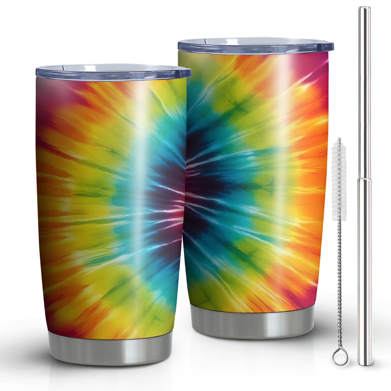 20oz Tumblers Colorful Rainbow Tie Dye Spiral Pattern Stainless Steel ...