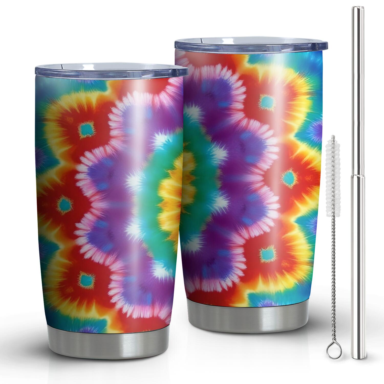 20oz Tumblers Colorful Rainbow Tie Dye Spiral Pattern Stainless Steel ...