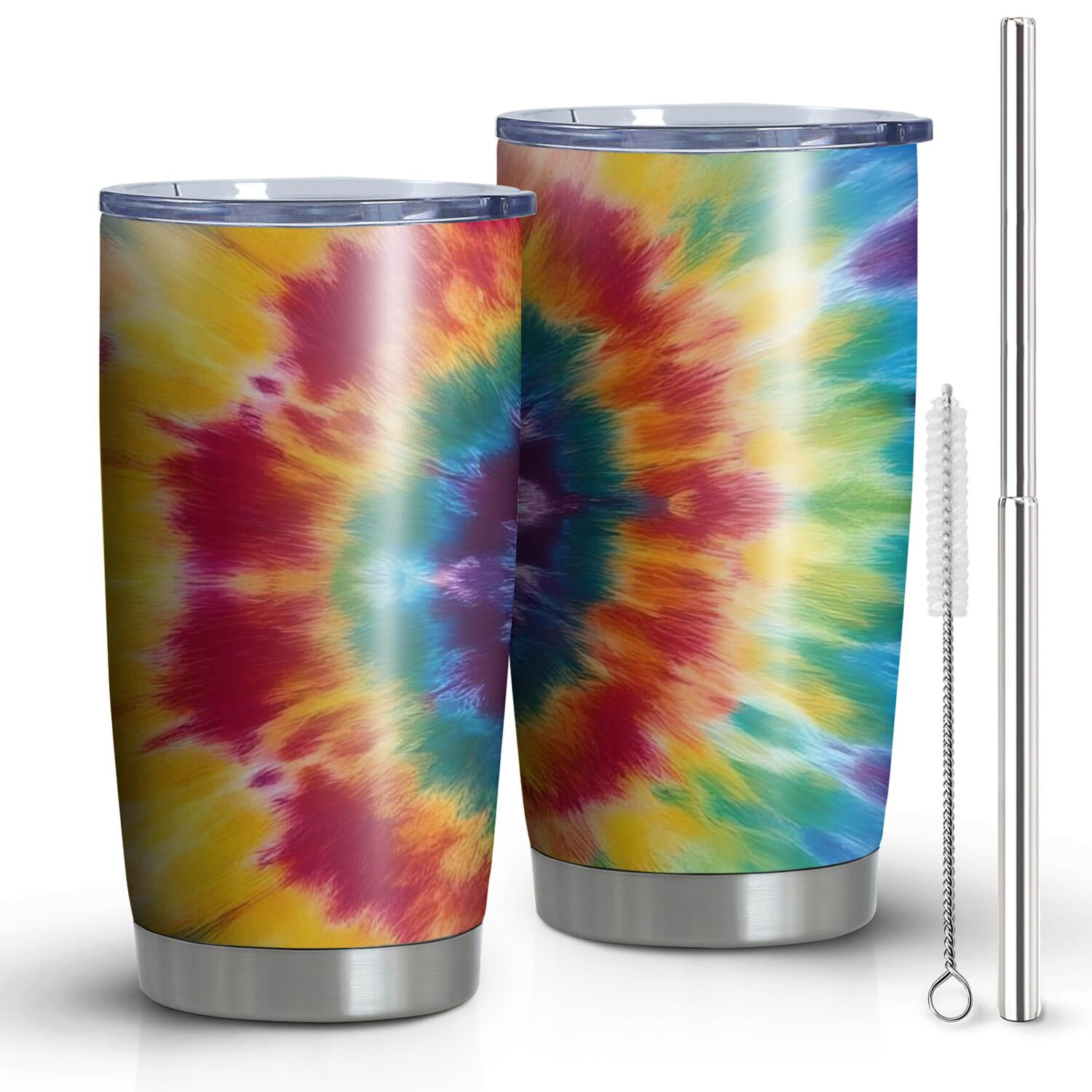 20oz Tumblers Colorful Rainbow Tie Dye Spiral Pattern Stainless Steel ...