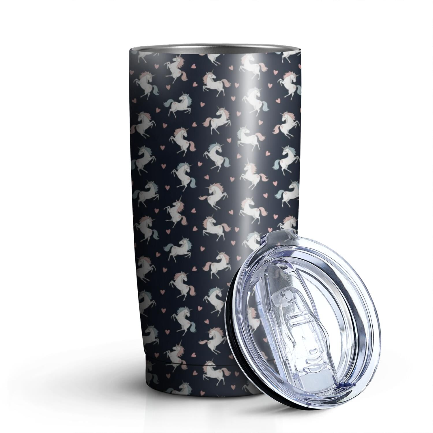 20oz Tumblers Dark Blue Cartoon Unicorn Heart Pattern Stainless Steel ...