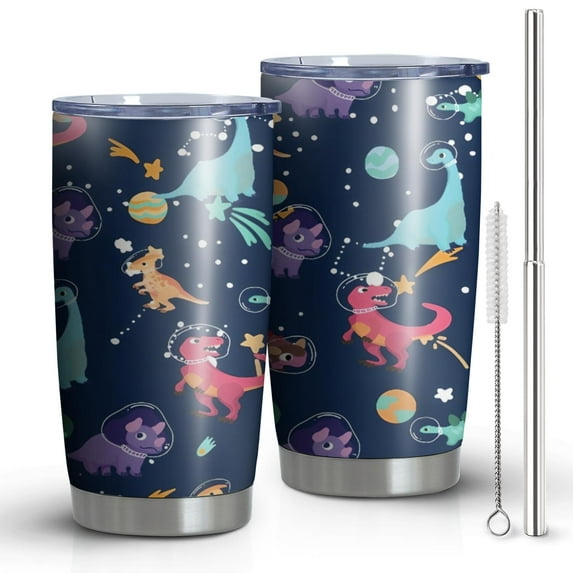 20oz Tumblers DarkBlue Dinosaurs AstronautHelmets Pattern Stainless ...