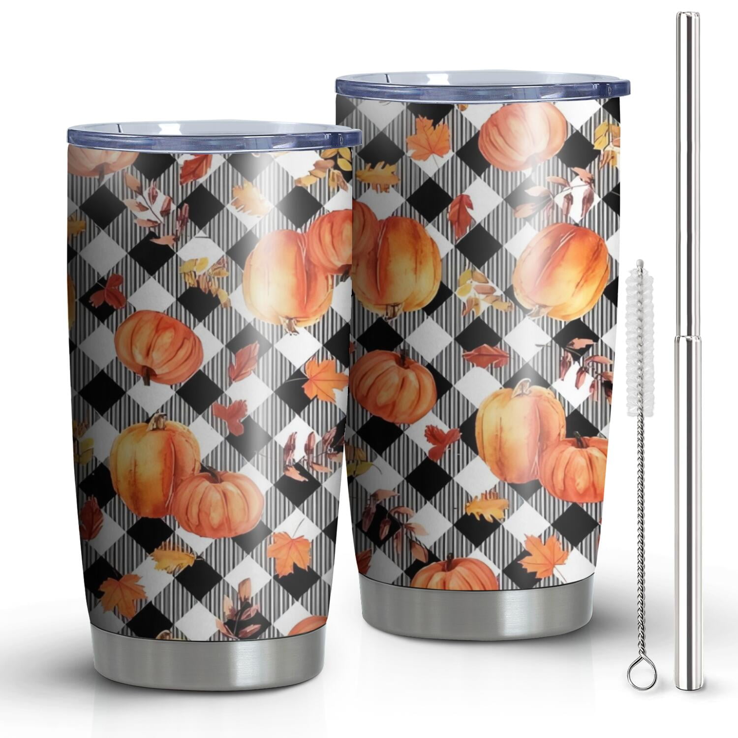 20oz Tumblers Fall Pumpkins Leaves Pattern Stainless Steel Vacuum ...