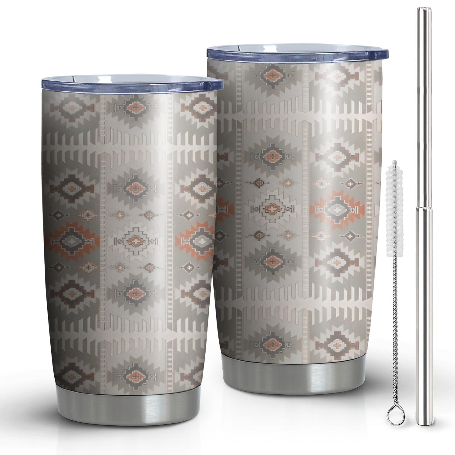 20oz Tumblers Gray Ethnic Rhombus and Triangle Pattern Stainless Steel ...
