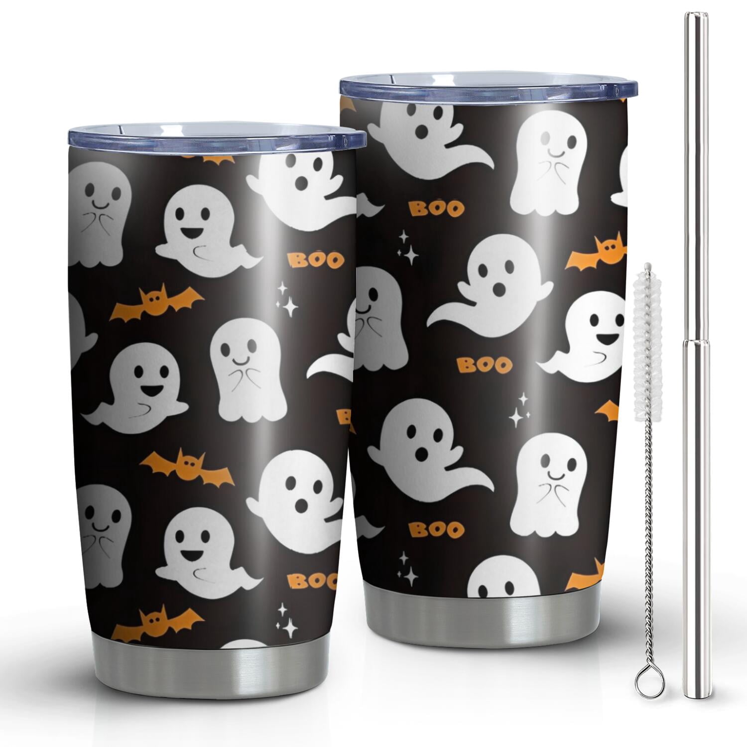 20oz Tumblers Halloween Ghosts and Bats Pattern Stainless Steel Vacuum ...