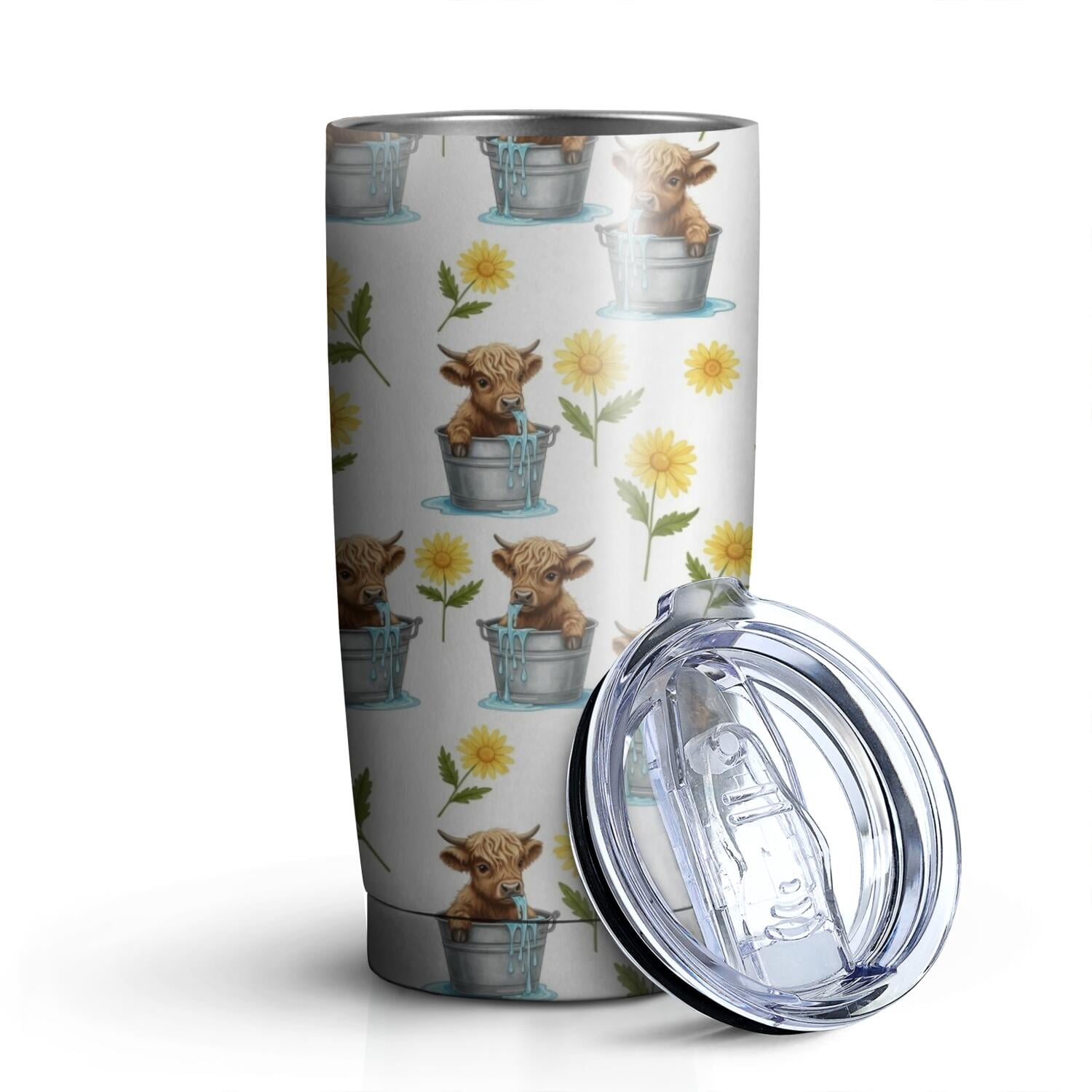 20oz Tumblers Highland Cow Bucket Flower Pattern Stainless Steel Vacuum ...