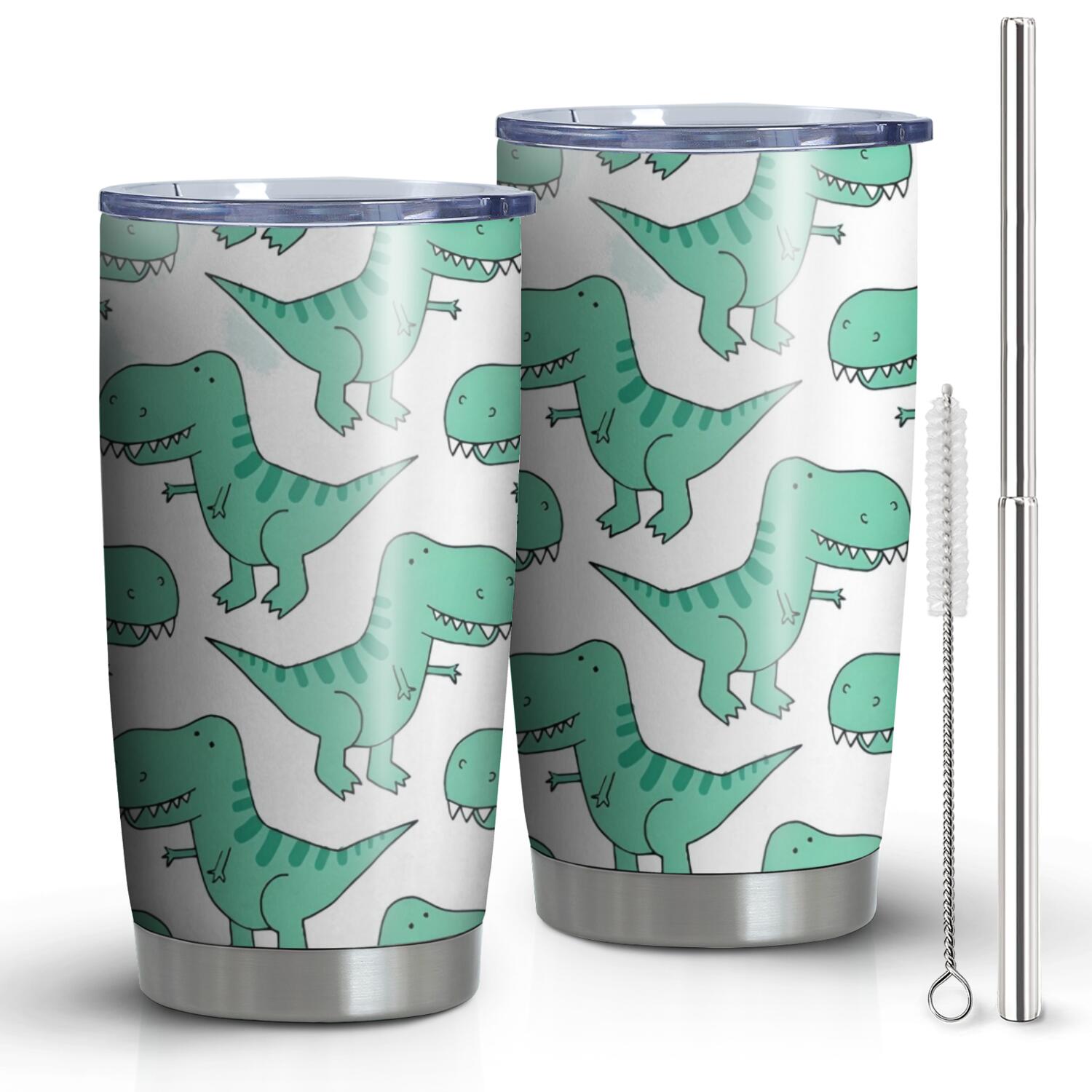 20oz Tumblers LightGreen Cartoon Dinosaurs Pattern Stainless Steel ...