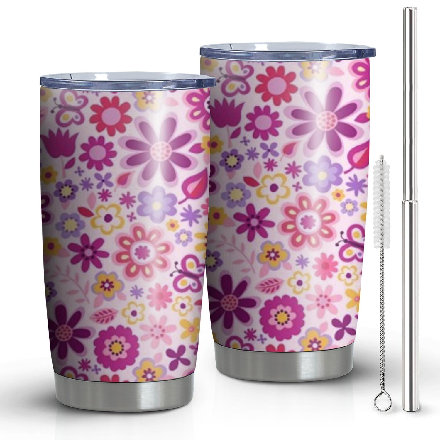 20oz Tumblers Lightpink Daisy Flower Purple Blooms Pattern Stainless ...