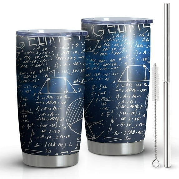 20oz Tumblers Math Equations Geometry Symbols Blue Pattern Stainless ...