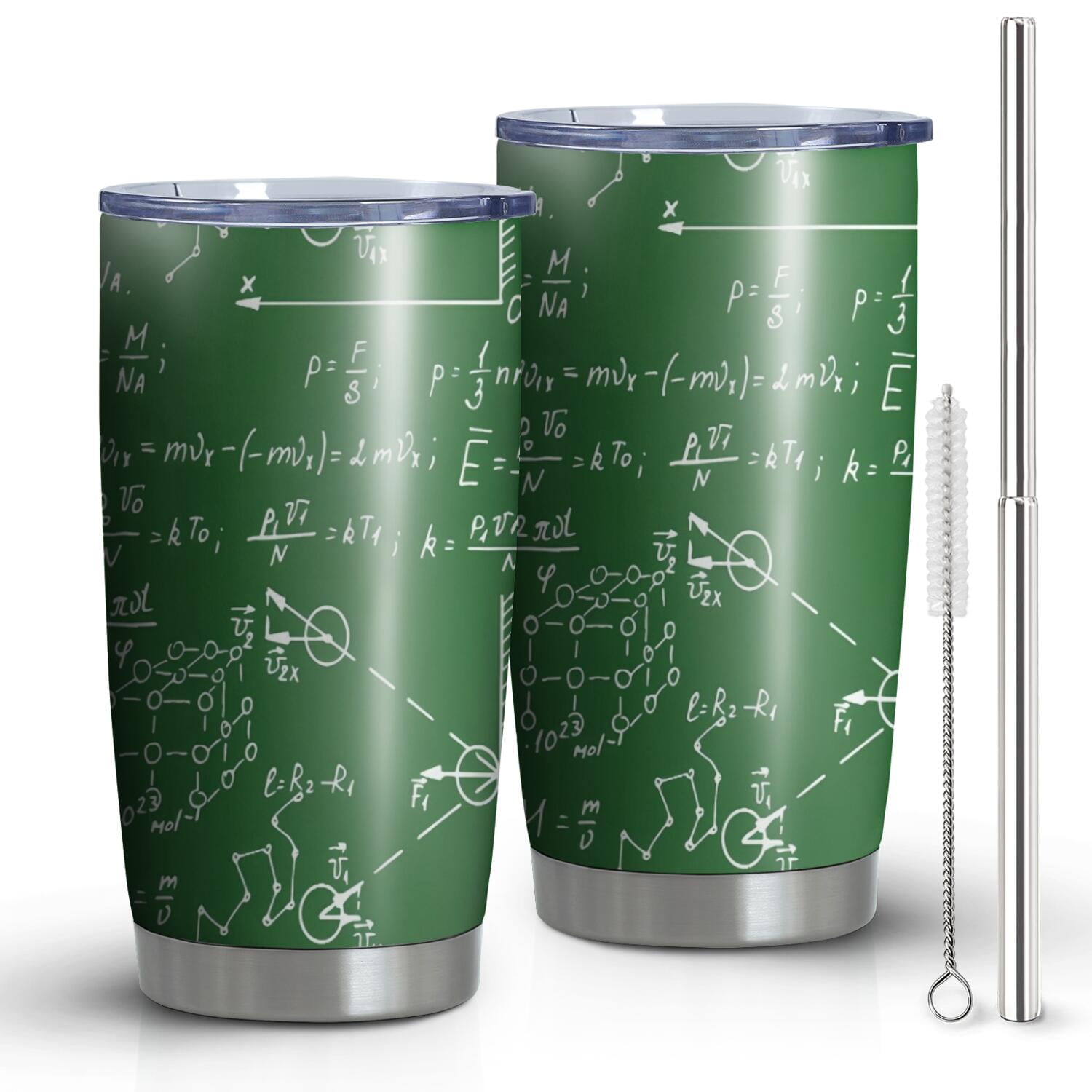 20oz Tumblers Math Equations Physics Formulas Green Pattern Stainless ...