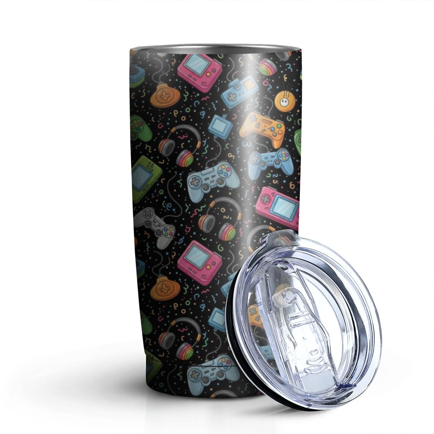 20oz Tumblers Multicolor Consoles Games Icons Black Pattern Stainless Steel Vacuum Insulated ...