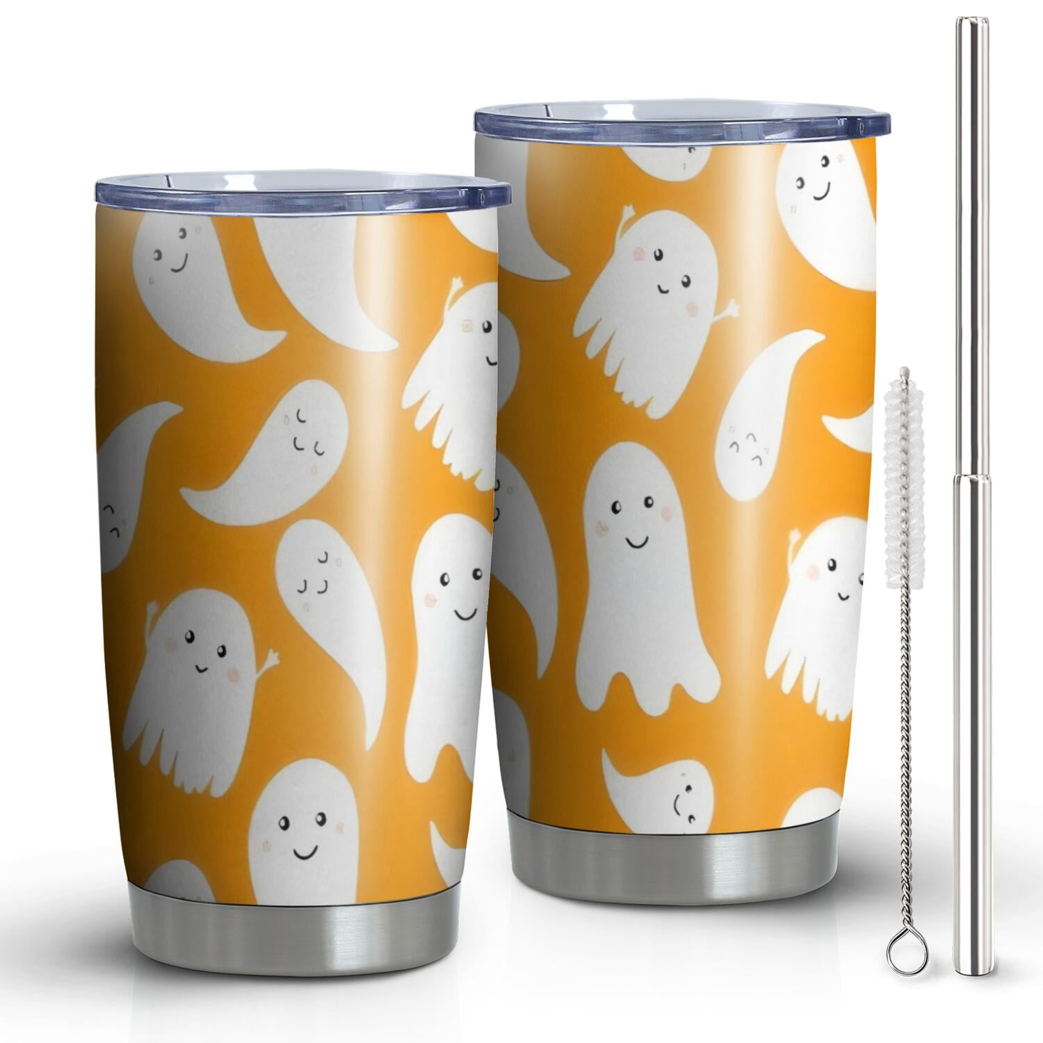20oz Tumblers Orange Halloween Ghosts Stainless Steel Vacuum Insulated ...