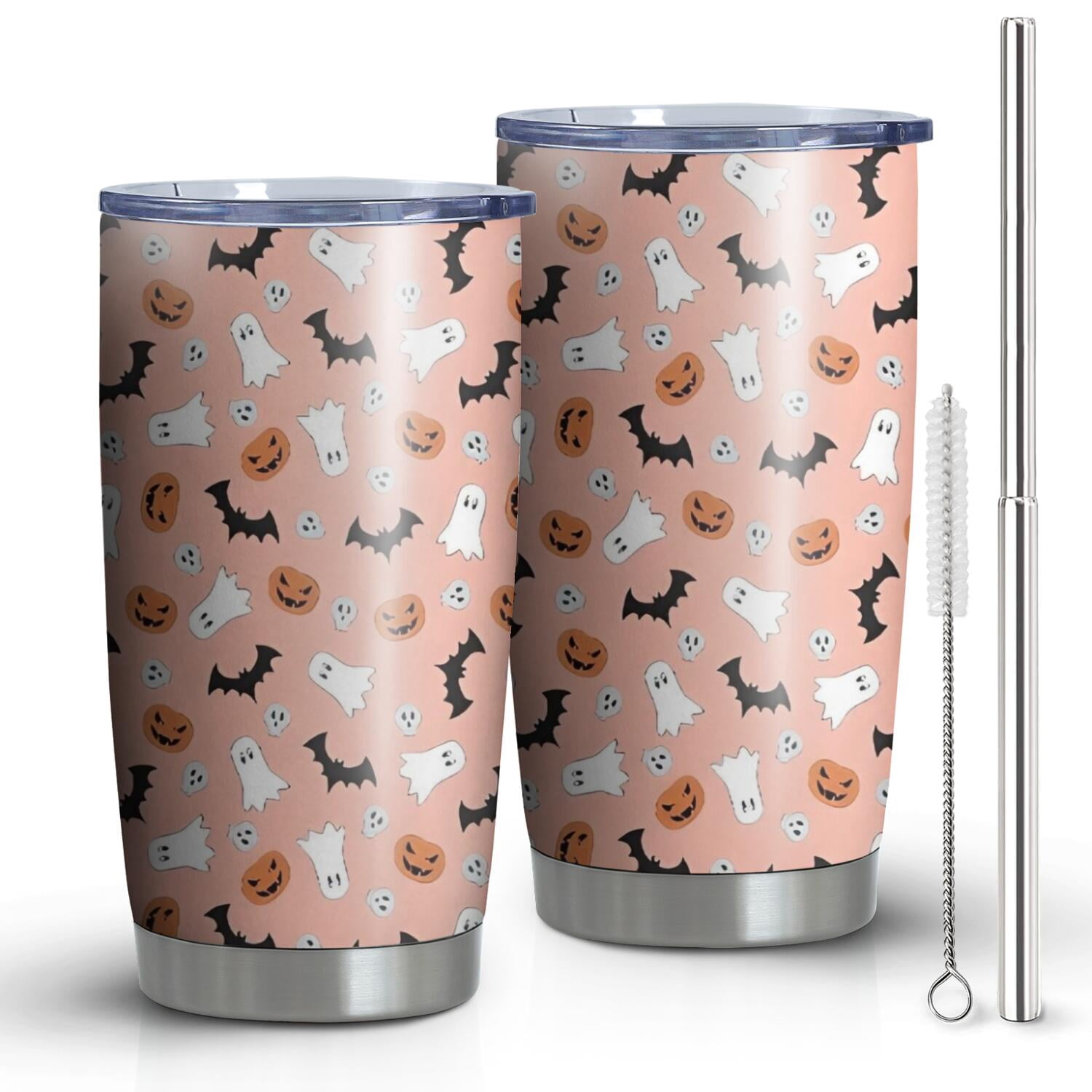 20oz Tumblers Pastel Halloween Ghosts Pattern Stainless Steel Vacuum ...