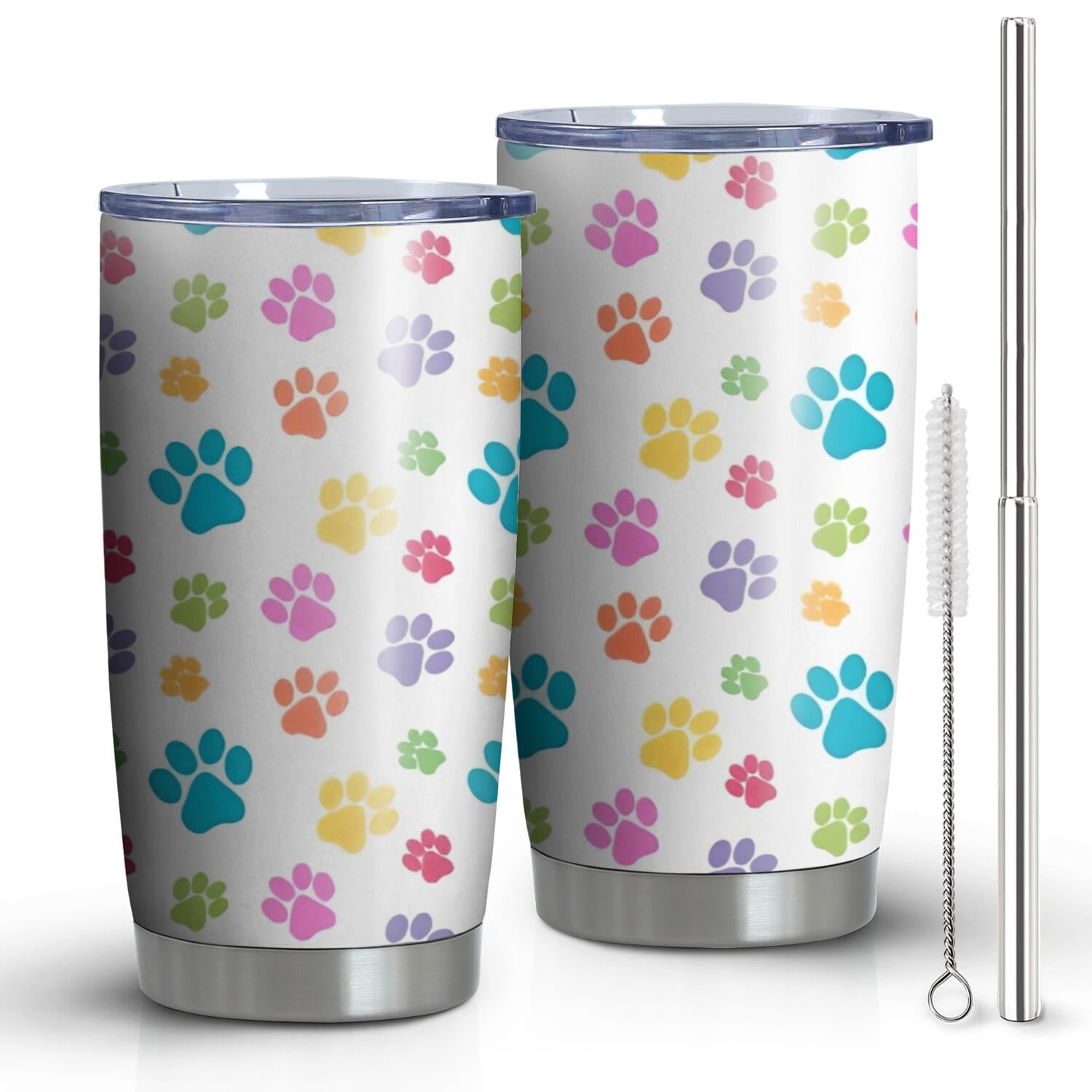 20oz Tumblers Pets Paws Print Colorful Stainless Steel Vacuum Insulated ...