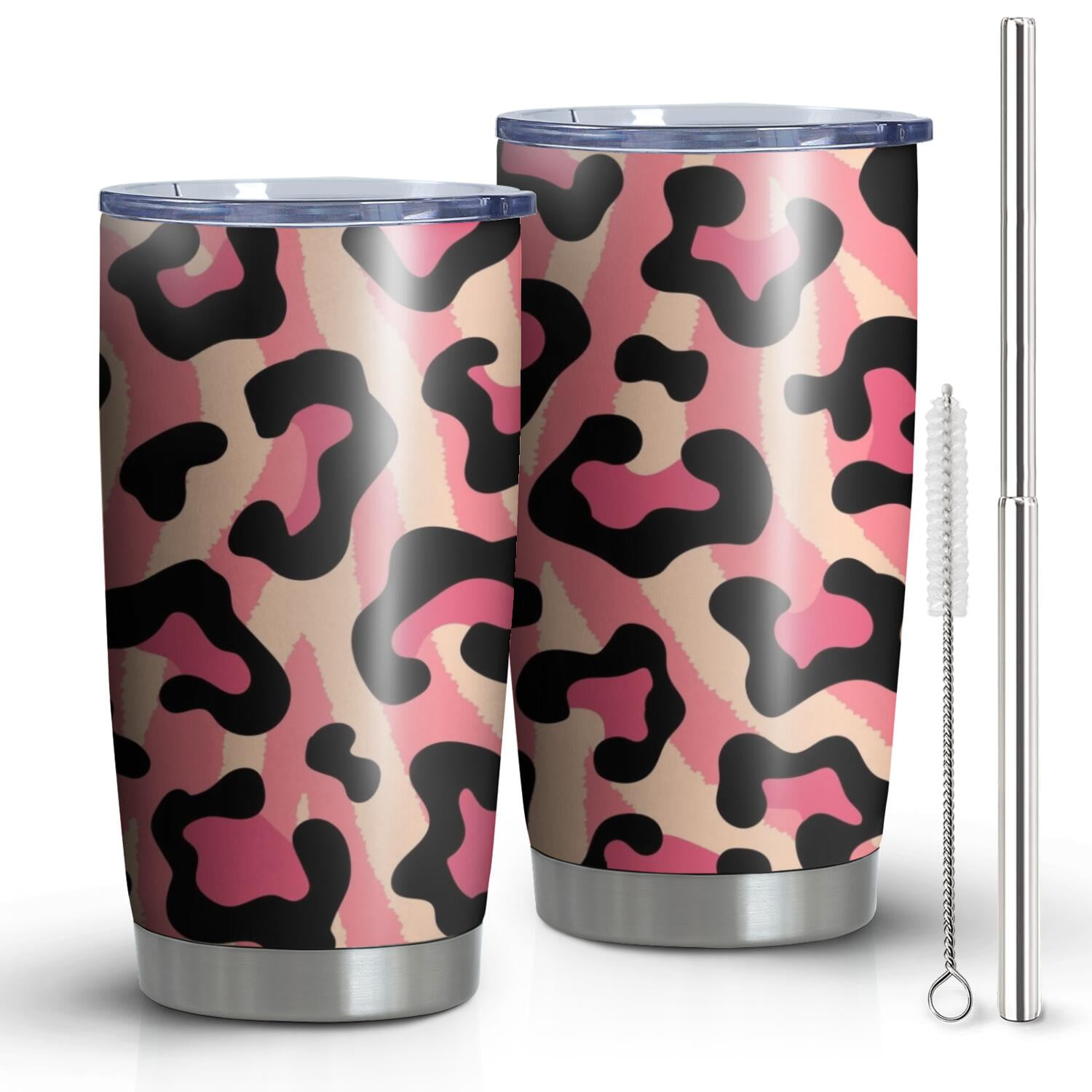 20oz Tumblers Pink and Black Of Leopard Print Stainless Steel Vacuum ...