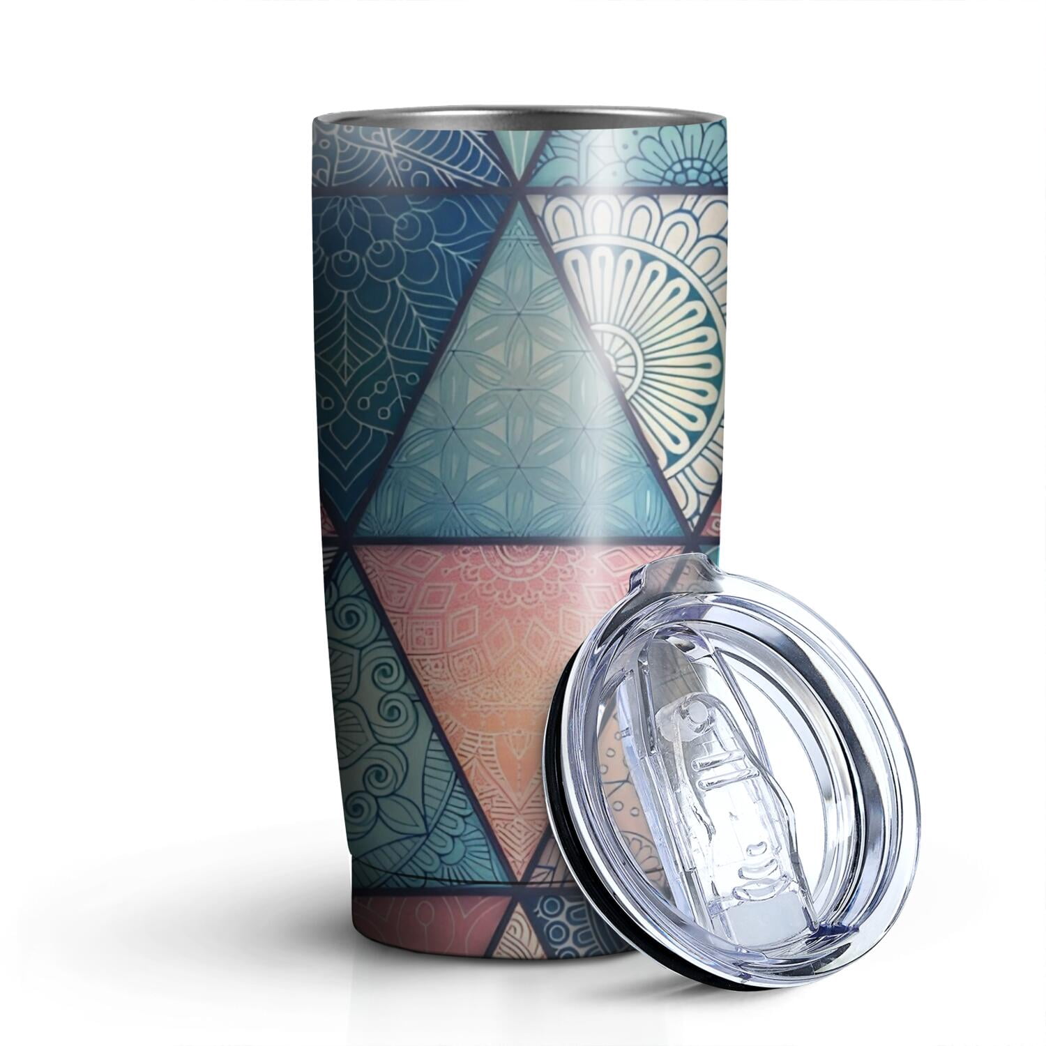 20oz Tumblers Pink and Blue Triangular Floral Boho Pattern Stainless ...
