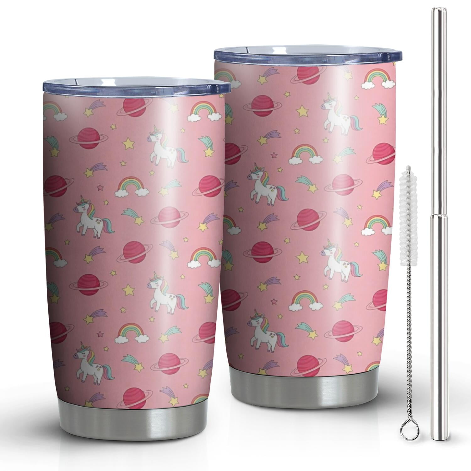 20oz Tumblers Pink Cartoon Unicorn Rainbow Planet Star Pattern ...