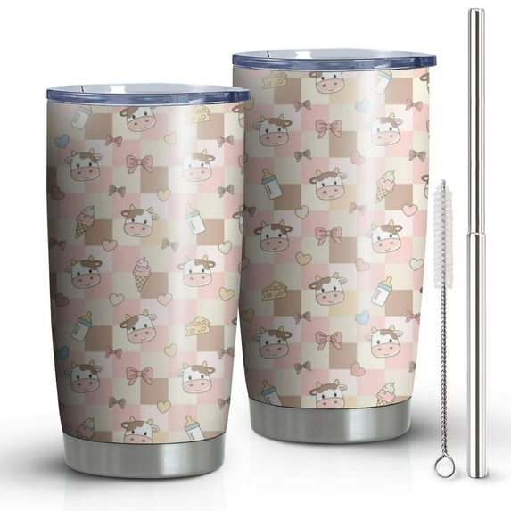 20oz Tumblers Pink Checkered Cow Pattern Stainless Steel Vacuum ...