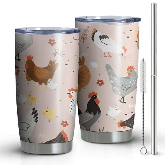 20oz Tumblers Pink Chicken Cartoon Pattern Stainless Steel Vacuum ...