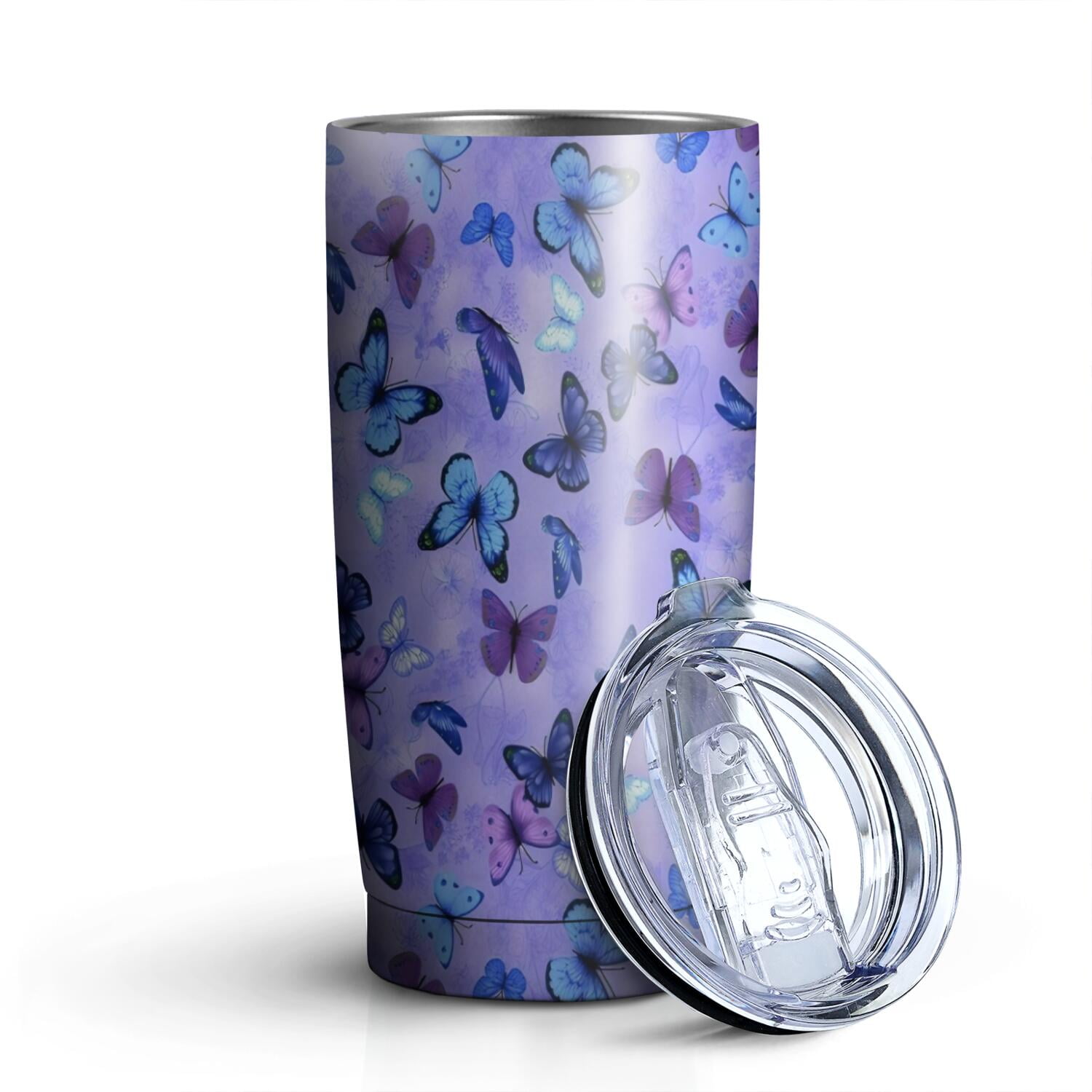 20oz Tumblers Purple Butterfly Pattern Stainless Steel Vacuum Insulated ...