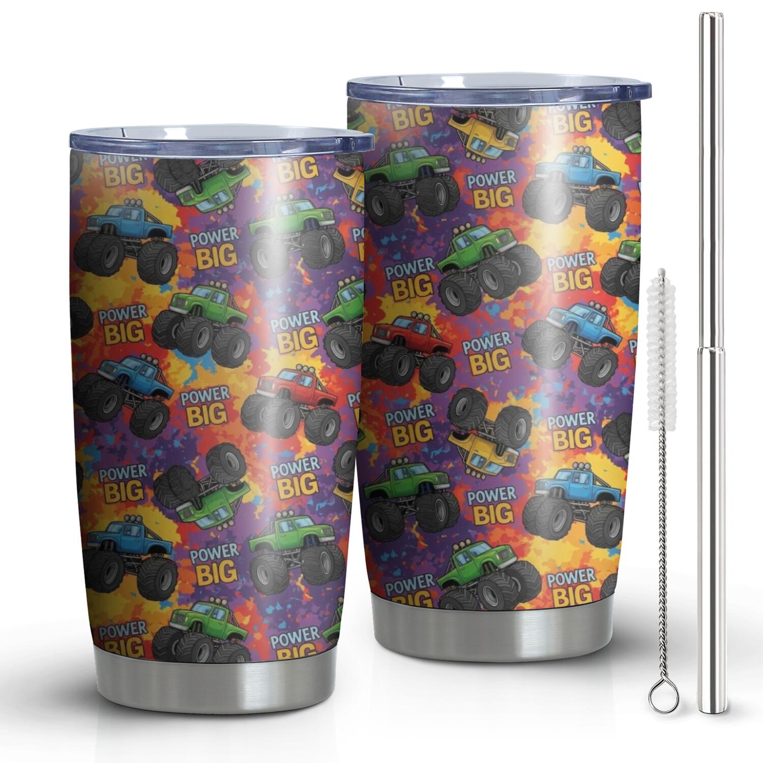 20oz Tumblers Purple Monster Cartoon Trucks Power Pattern Stainless ...
