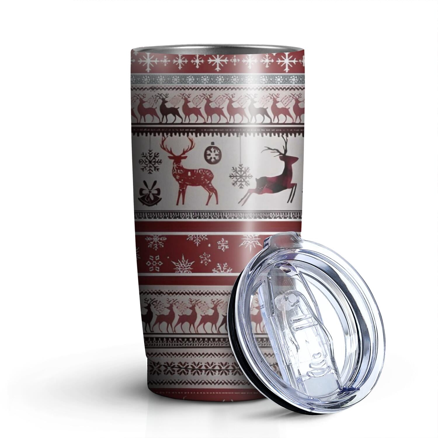 20oz Tumblers Red Christmas Deer and Snowflake Pattern Stainless Steel ...