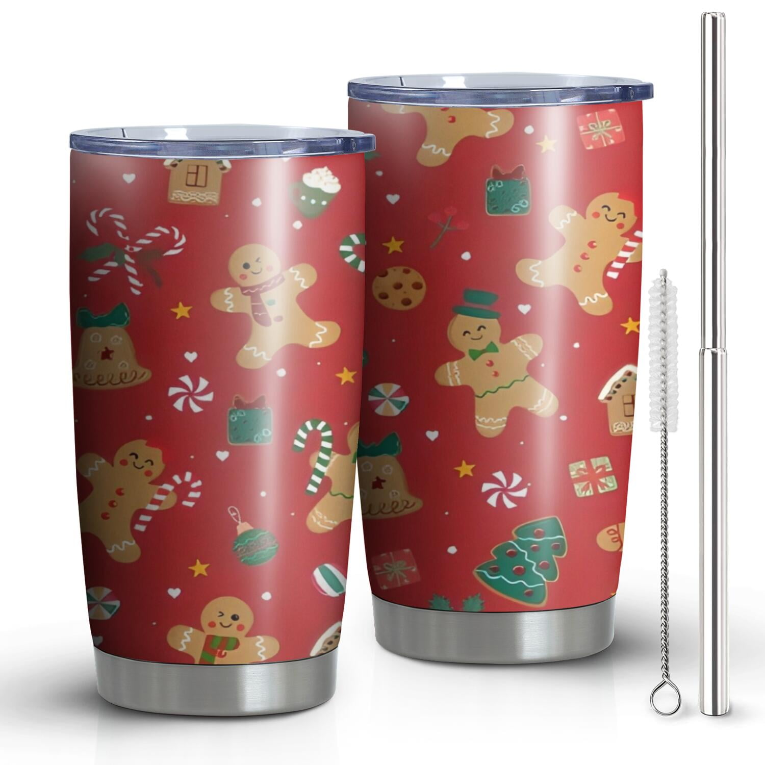 20oz Tumblers Red Christmas Gingerbread Man Pattern Stainless Steel ...