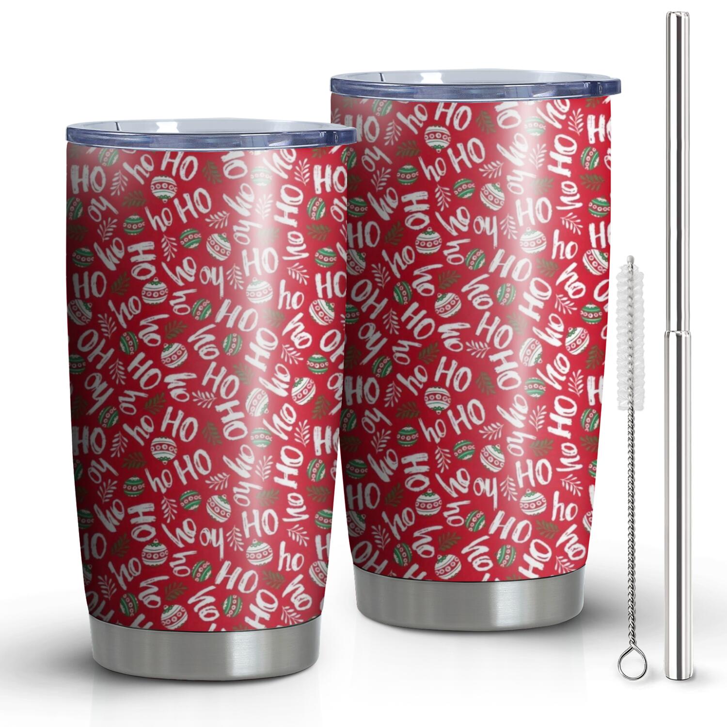 20oz Tumblers Red Christmas HO Pattern Stainless Steel Vacuum Insulated ...